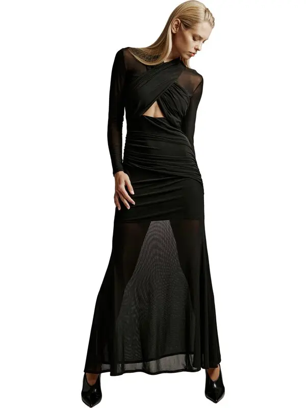Bardot Veria Wrap Mesh Maxi Dress - Black