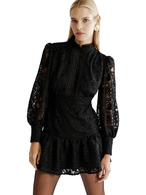Bardot Remy Embroidered Lace Mini Dress - Black