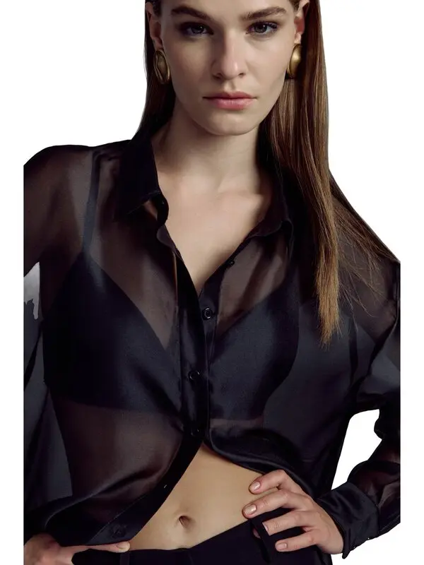 Bardot Luana Oversized Organza Shirt - Black