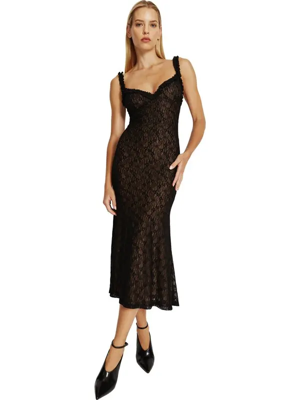 Bardot Allegra Stretch Lace Midi Dress - Black