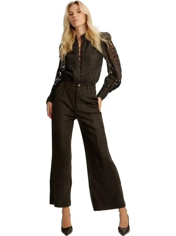 Bardot Remy Lace Bodysuit With Puff Sleeves - Black