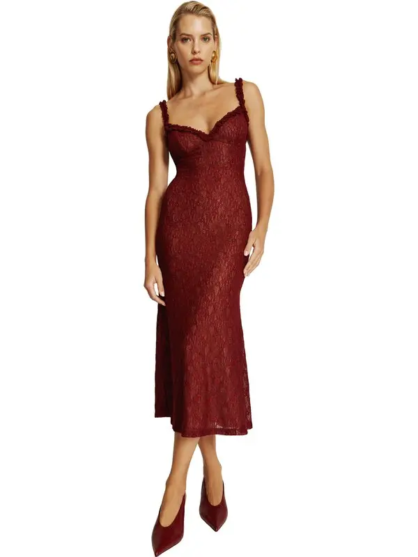 Bardot Allegra Stretch Lace Midi Dress - Burgundy