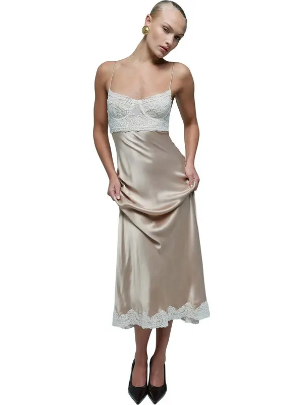 Bardot Tzariana Satin Lace Midi Dress - Golden