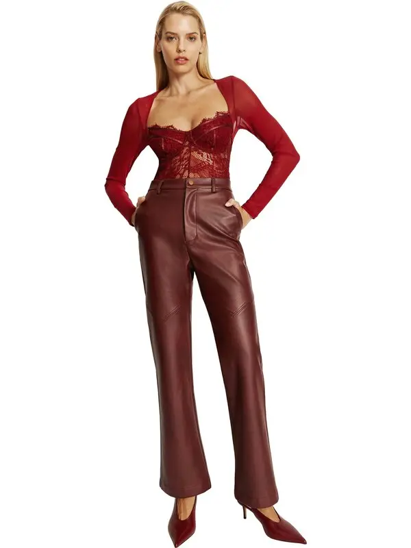 Bardot Karson Vegan Leather Flared-leg Pants - Burgundy