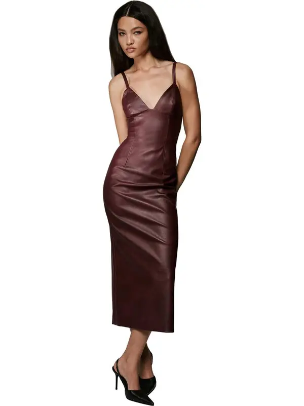 Bardot Estine Vegan Leather Midi Dress - Burgundy