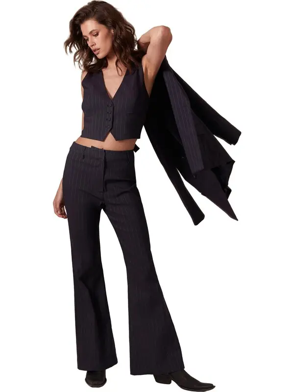 Bardot Halifax Pin Stripe Flare Trousers - Navy Pinst