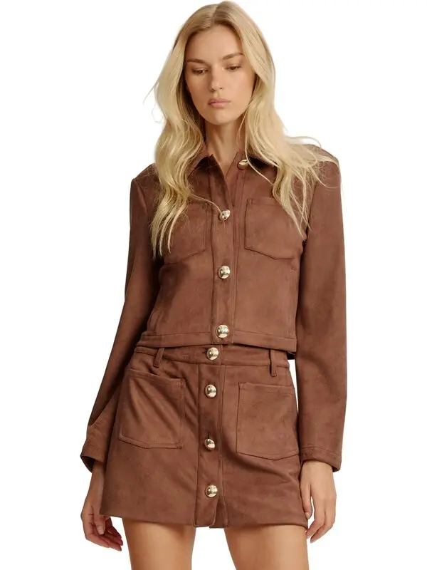 Bardot Lorenzo Vegan Suede Shirt - Chocolate