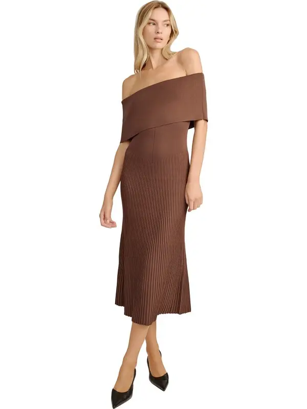 Bardot Harro Pleated Knit Dress - Chocolate