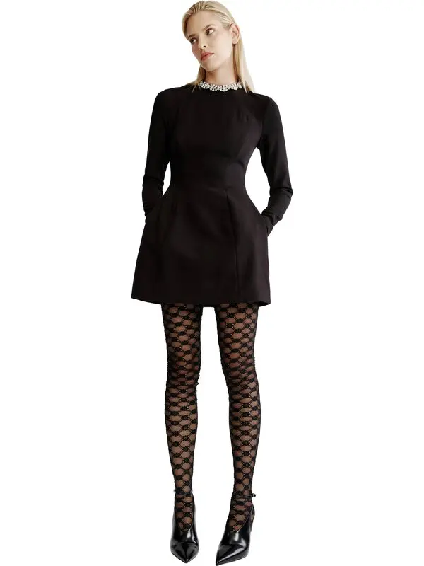 Bardot Delphi Long Sleeve Mini Dress With Diamante Trim - Black