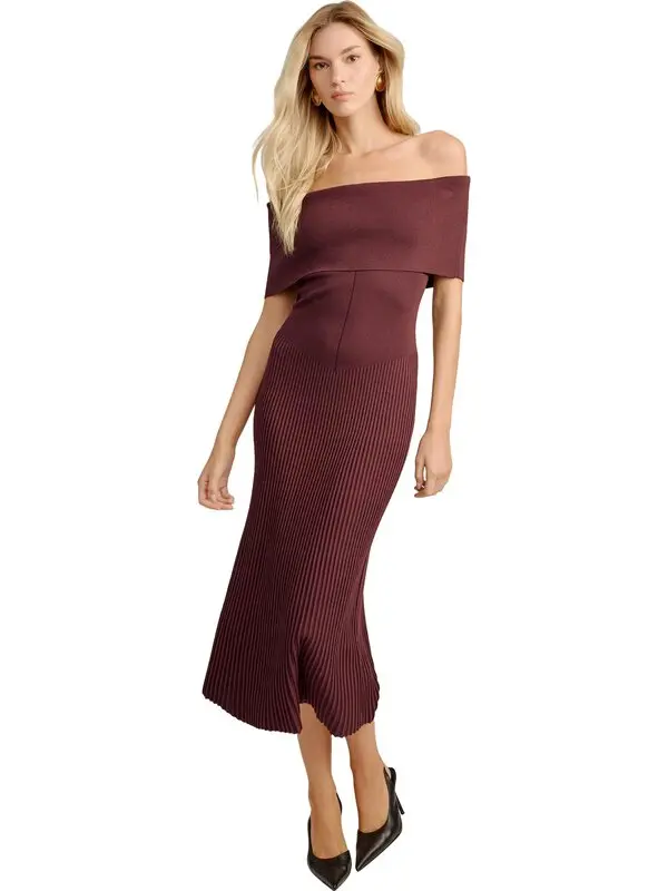 Bardot Harro Pleated Knit Maxi Dress - Deep Plum