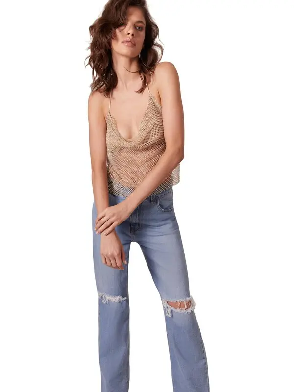 Bardot Elliptical Embellished Halter Top - Gold