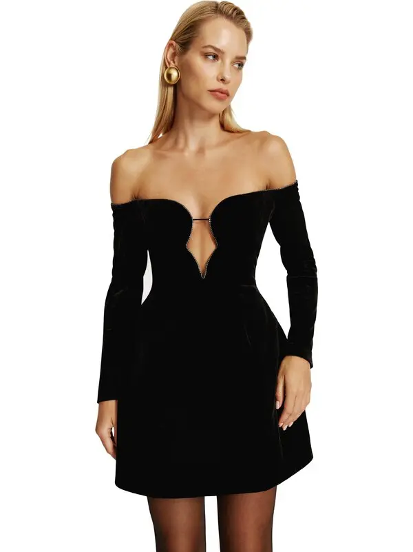 Bardot Luvia Velour Hourglass Mini Dress - Black