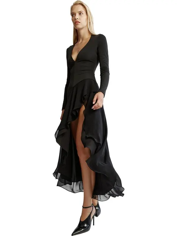 Bardot Carmine High-low Dress With Draping Detail - Black