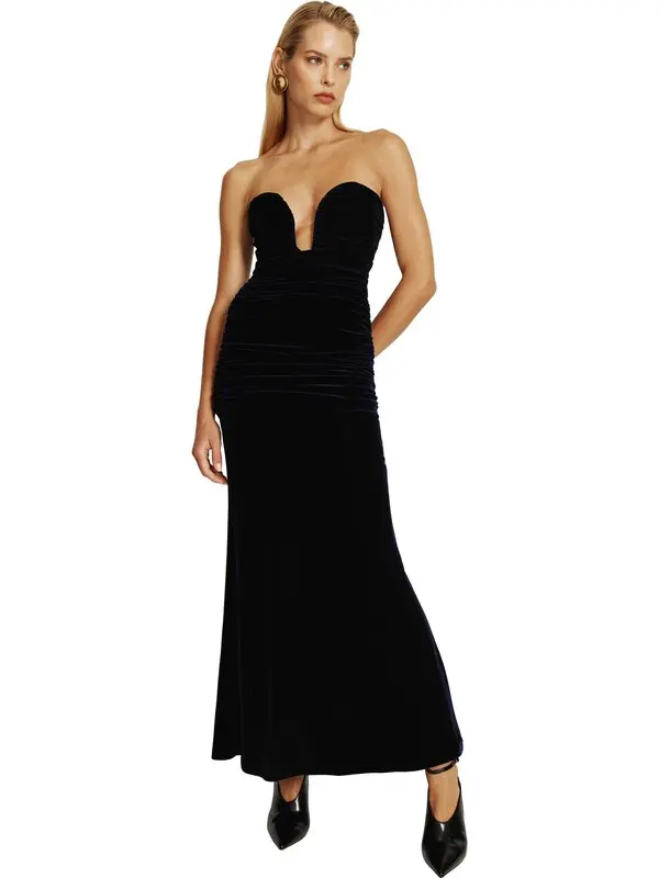 Bardot Elvira Velvet Maxi Dress - Navy