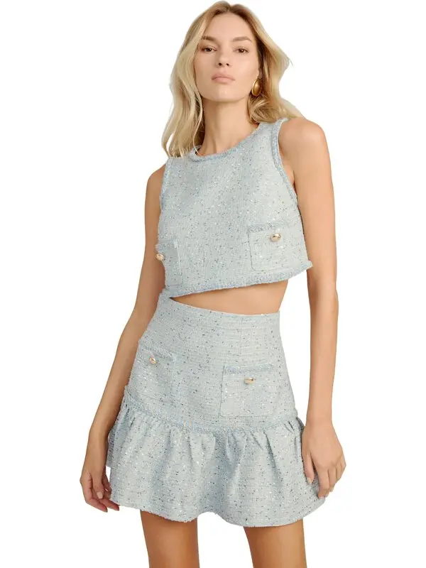 Bardot Elina Bouclé Cropped Top - Blu Boucle