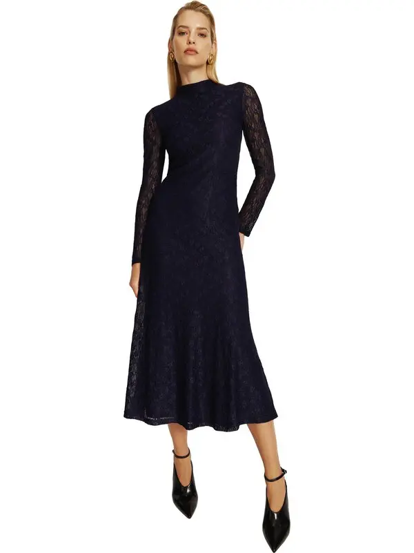 Bardot Ola Long Sleeve Midi Dress - Navy