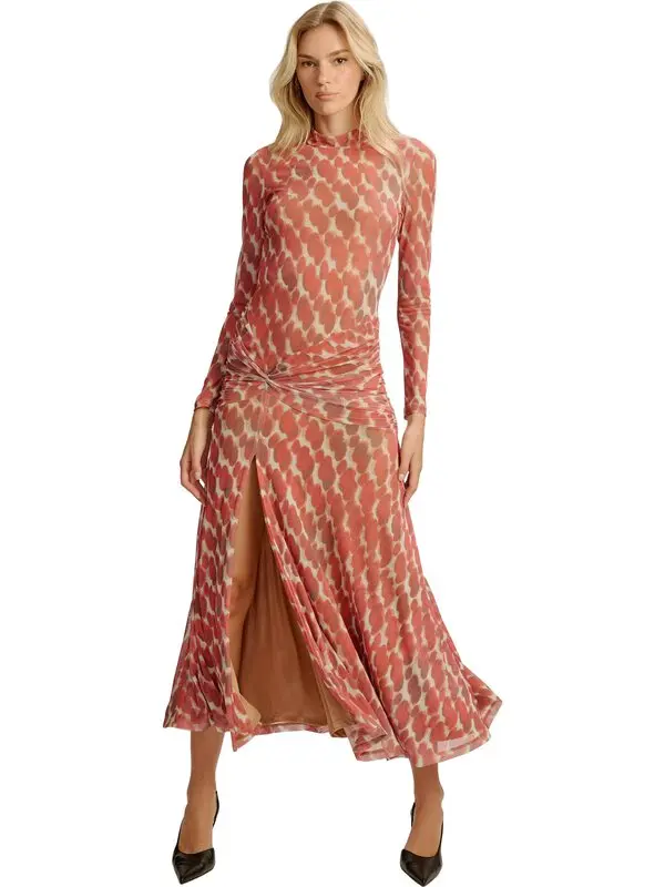 Bardot Lea Printed Mesh Maxi Dress - Red Spot