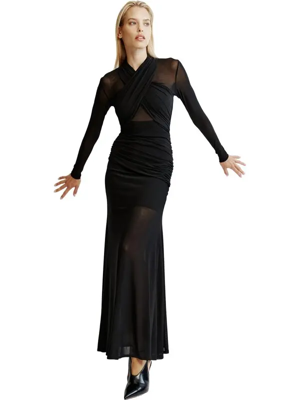Bardot Marice Wrap Mesh Maxi Dress - Black