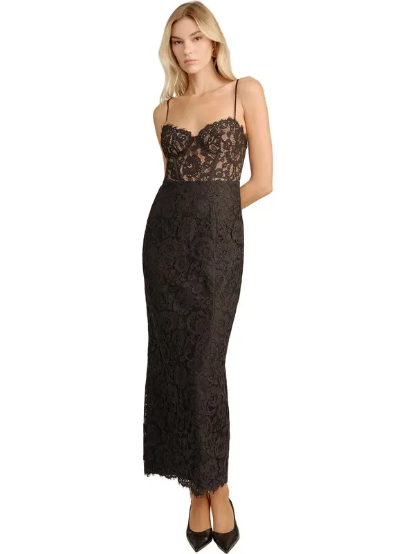 Bardot Blaine Lace Bustier Midi Dress - Black