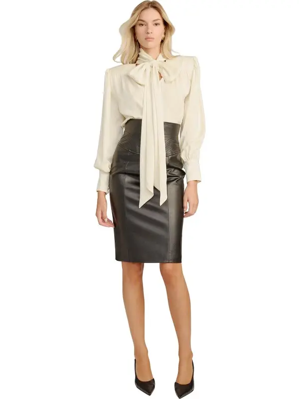Bardot Henley Vegan Leather Midi Skirt - Black