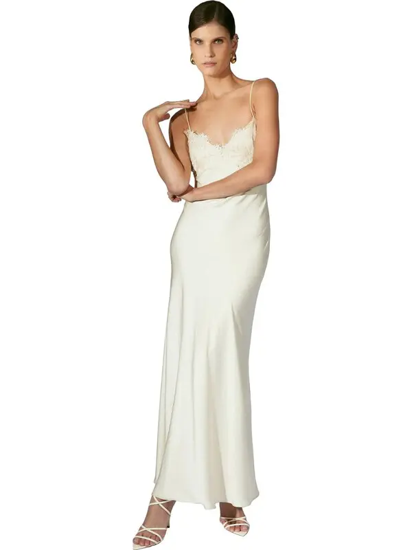 Bardot Elisan Lace Satin Maxi Dress - Ivory