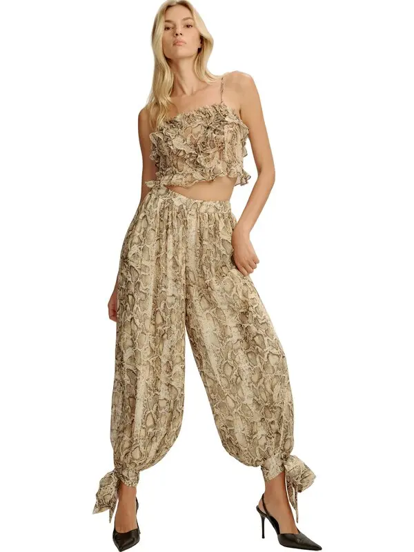Bardot Alira Printed Frill Crop Top - Snake Skin