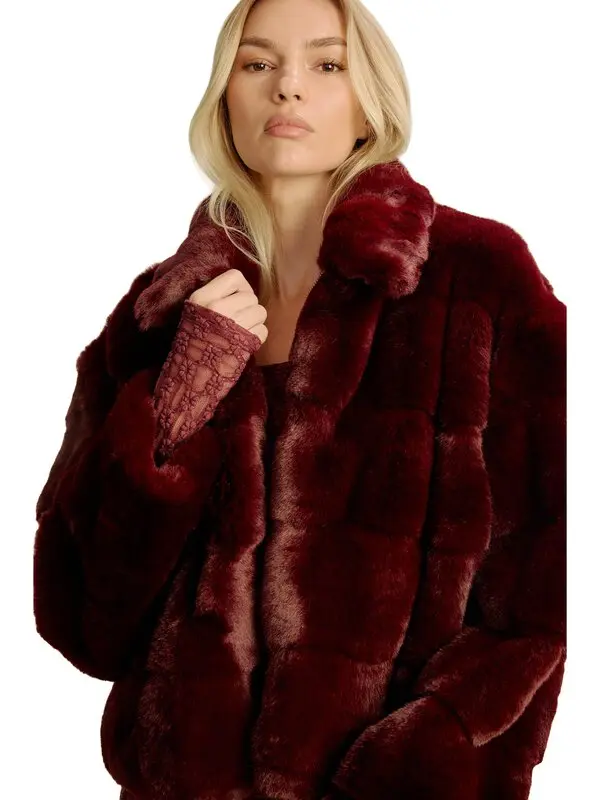 Bardot Sylvie Faux Fur Jacket - Burgundy