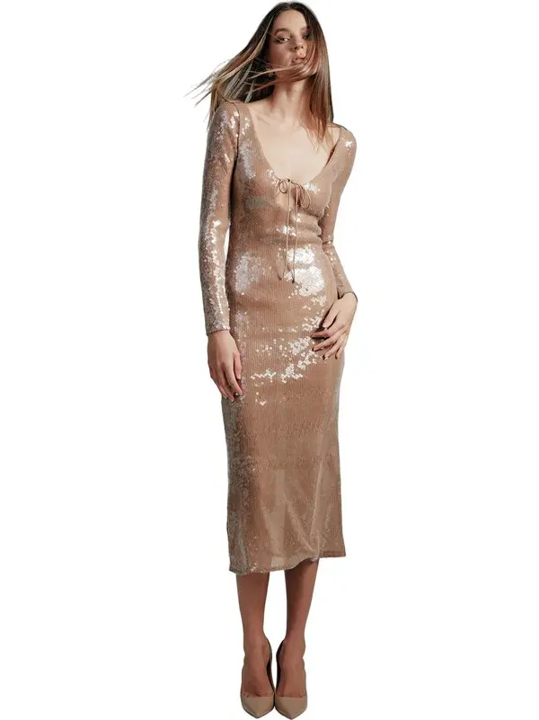 Bardot Verona Sequin Midi Dress - Nude