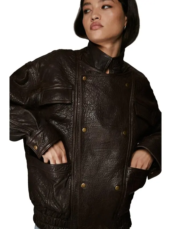 Bardot Oversized Leather Jacket - Chocolate