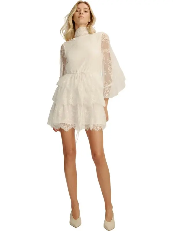 Bardot Norah Ruffle Lace Mini Dress - Orchid Wht