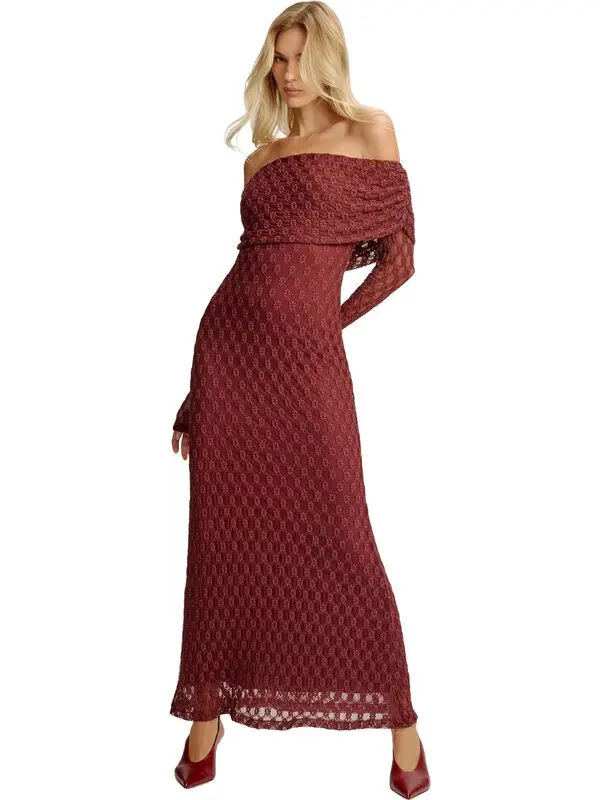Bardot Adoni Off Shoulder Lace Maxi Dress - Deep Plum