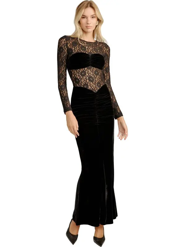 Bardot Helenie Velour Lace Maxi Dress - Black
