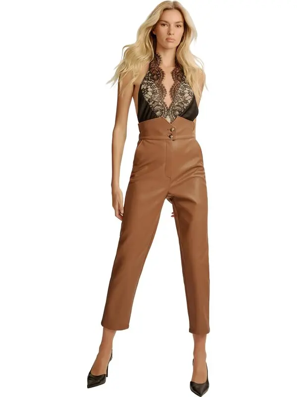 Bardot Aster Vegan Leather Tapered Trousers - Chestnut