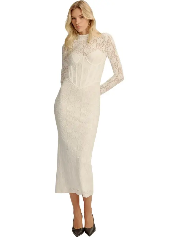 Bardot Carmen Lace Corset Midi Dress - Orchid Wht
