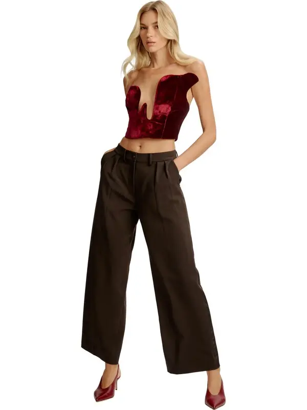 Bardot Rosalyn Strapless Velour Top - Burgundy