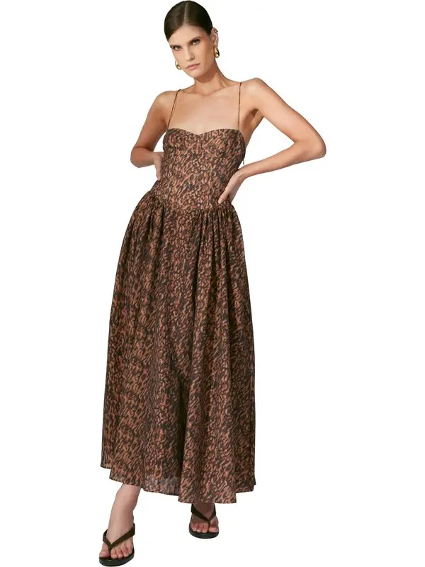 Bardot Estie Printed Maxi Dress With Sweetheart Neckline And Lace-up Back - B Leopard