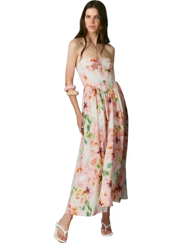 Bardot Lola Corset Midi Dress In Floral Print - Pink Flora