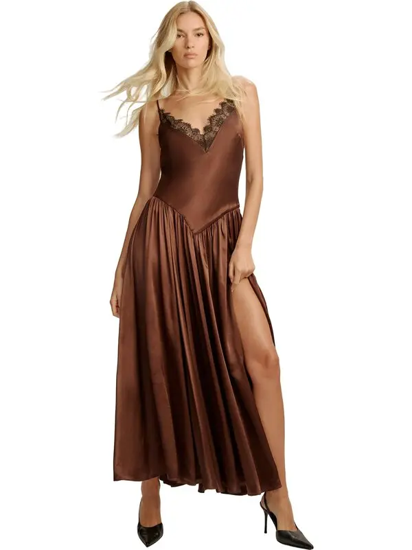 Bardot Aderia Lace Detail Maxi Dress - Dark Choco