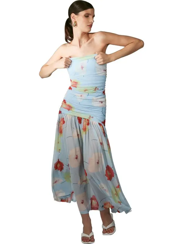 Bardot Solana Printed Mesh Maxi Dress - Baby Bl Fl
