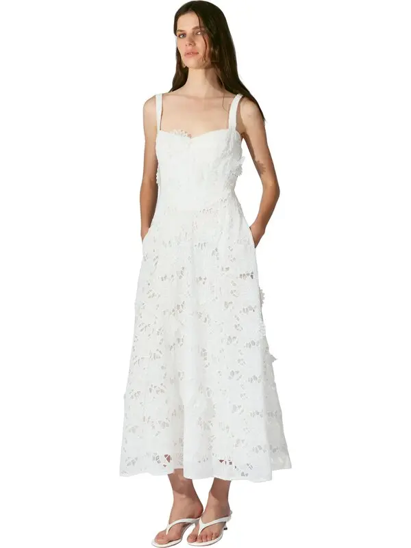 Bardot Adaline Broderie Midi Dress - Orchid Wht