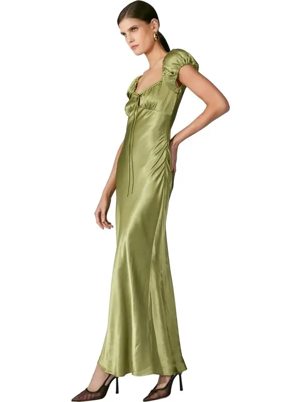 Bardot Stasia Satin Maxi Slip Dress - Khaki