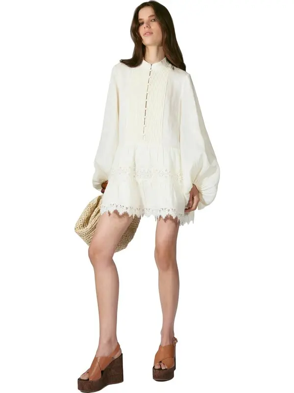 Bardot Antonia Lace Trim Mini Dress - Eggnog