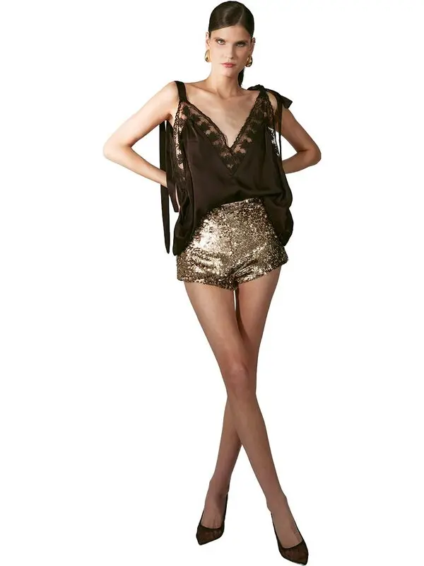 Bardot Sequin Mini Short - Soft Gold