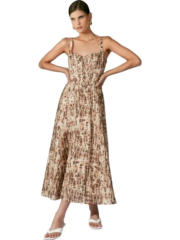 Bardot Lilah Corset Midi Dress - Pebble Pri