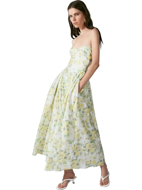 Bardot Estie Printed Maxi Dress With Halter Straps And Sweetheart Neckline - Yellow Flr