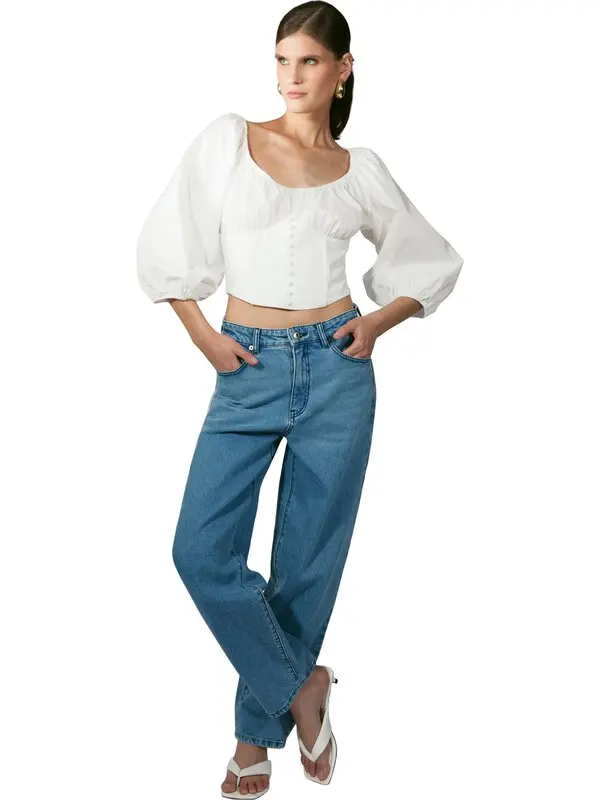 Bardot Alessandra Cotton Poplin Top - Orchid Wht