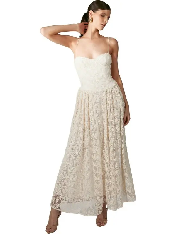 Bardot Estie Broderie Maxi Dress - Lt Beige