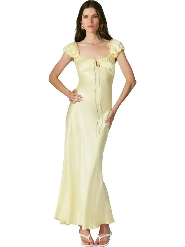 Bardot Stasia Satin Maxi Slip Dress - Canary Ylw