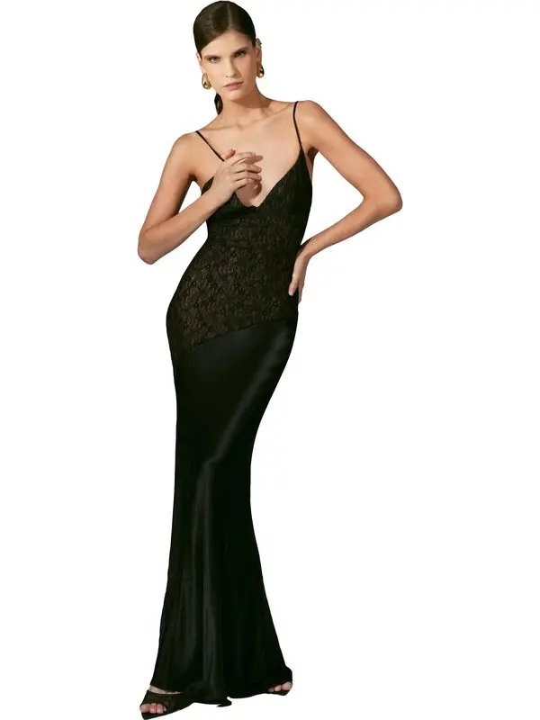 Bardot Aralia Lace Satin Maxi Dress - Black