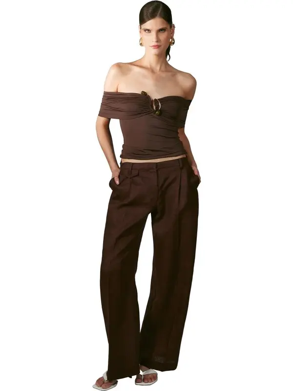 Bardot Martina Off-the-shoulder Top - Chocolate